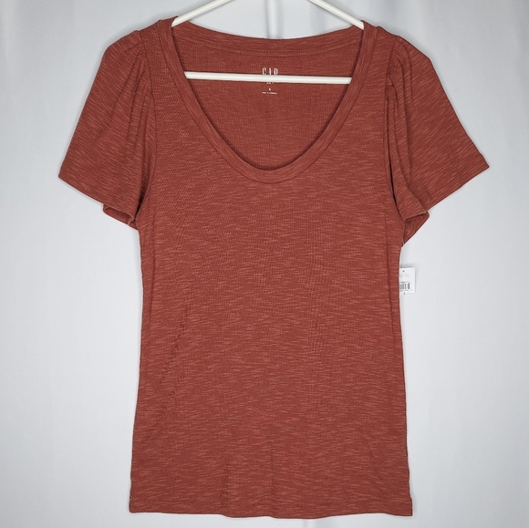 GAP | Tops | Gap Rib Tshirt Small Flutter Short Sleeve Vneck Rust ...